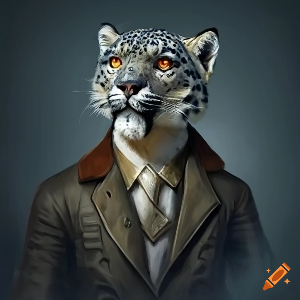 Detailed illustration of a smoking snow leopard detective on Craiyon