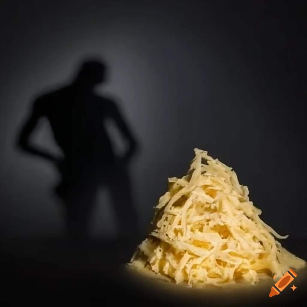 Photo of a mysterious figure eating cheese at night on Craiyon