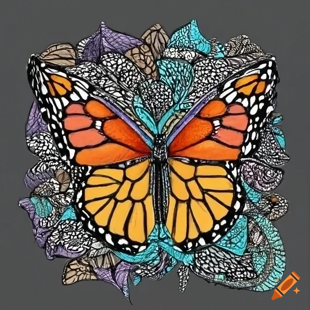 Zentangle art of a Monarch butterfly on Craiyon