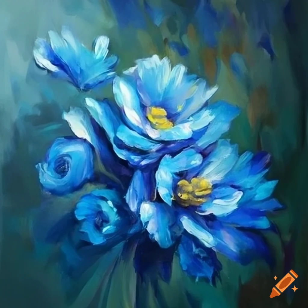 Blue flower painting on Craiyon