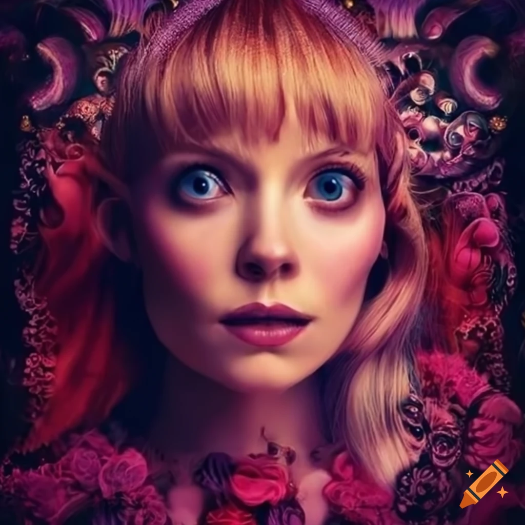 Movie poster featuring MyAnna Buring as Alice in a Wonderland on Craiyon