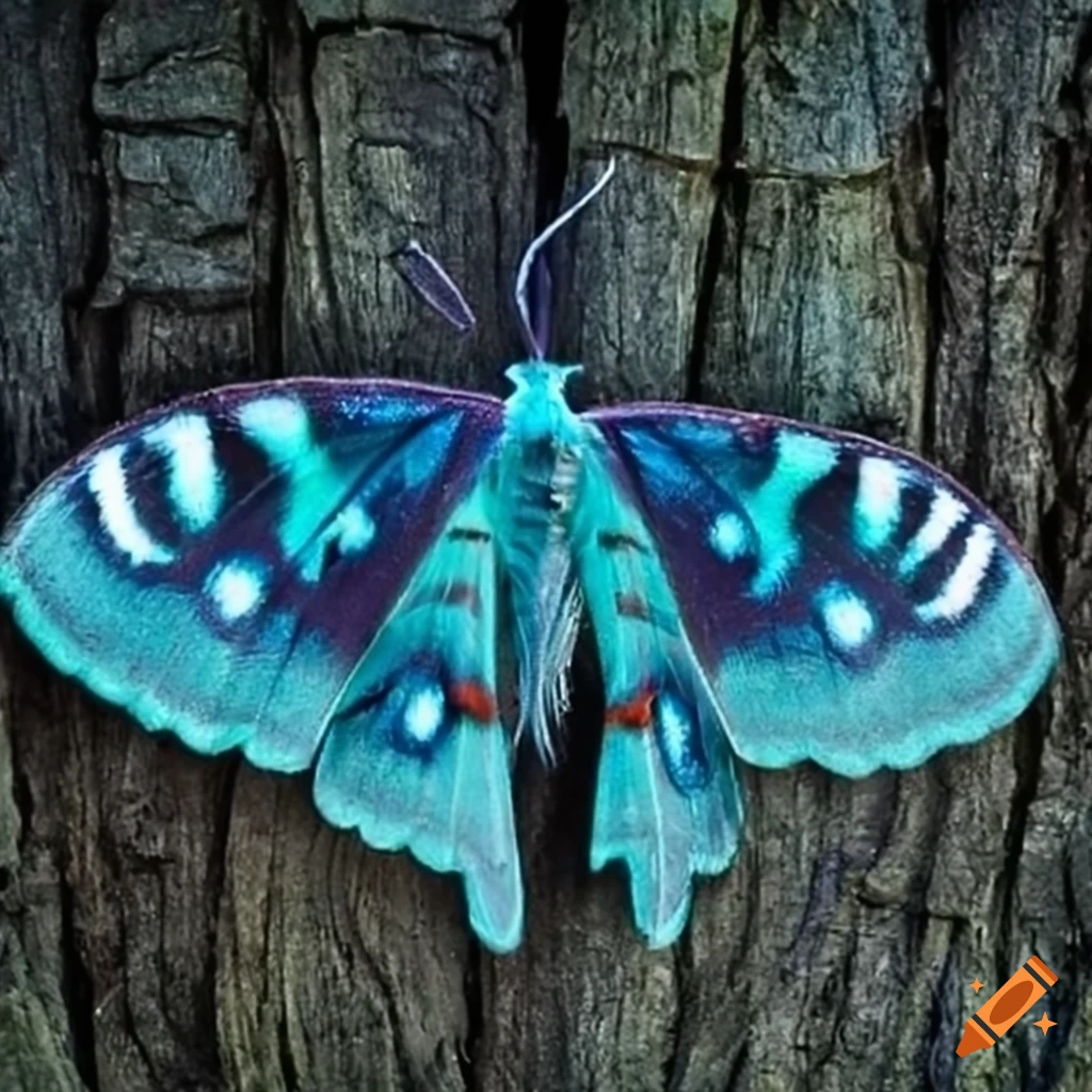 Close-up of a glowing blue moth on Craiyon