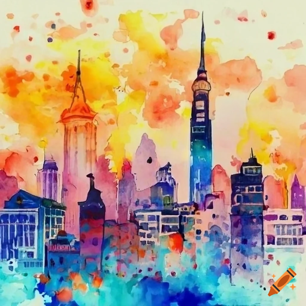Watercolor illustration of a beautiful cityscape on Craiyon