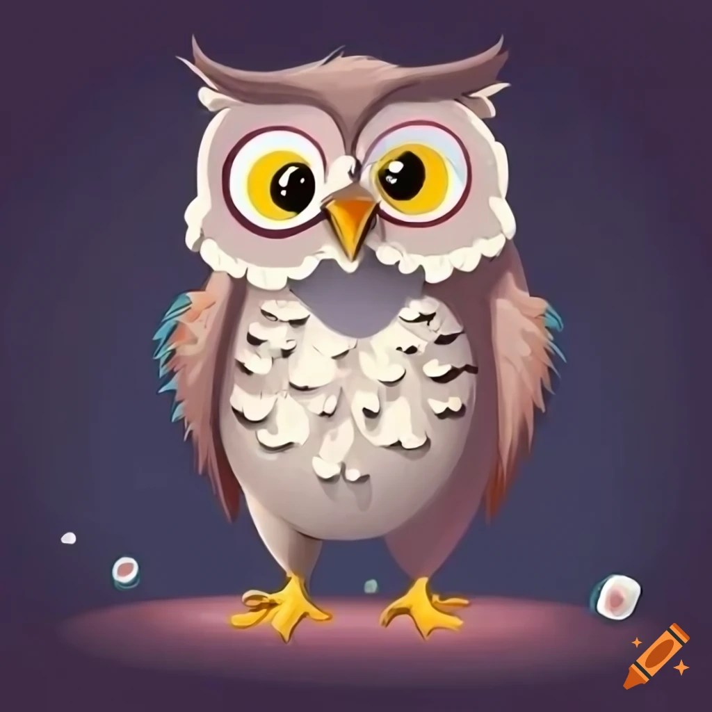 Cartoon of clever owl giving a presentation on Craiyon