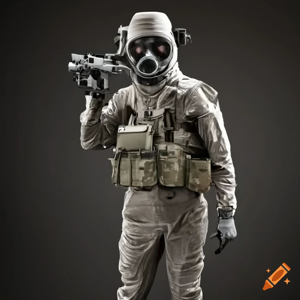 Person in radiation suit and military gear on Craiyon