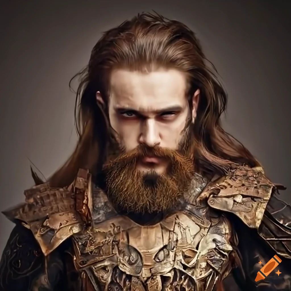 Illustration of a heroic male in dragon armor on Craiyon