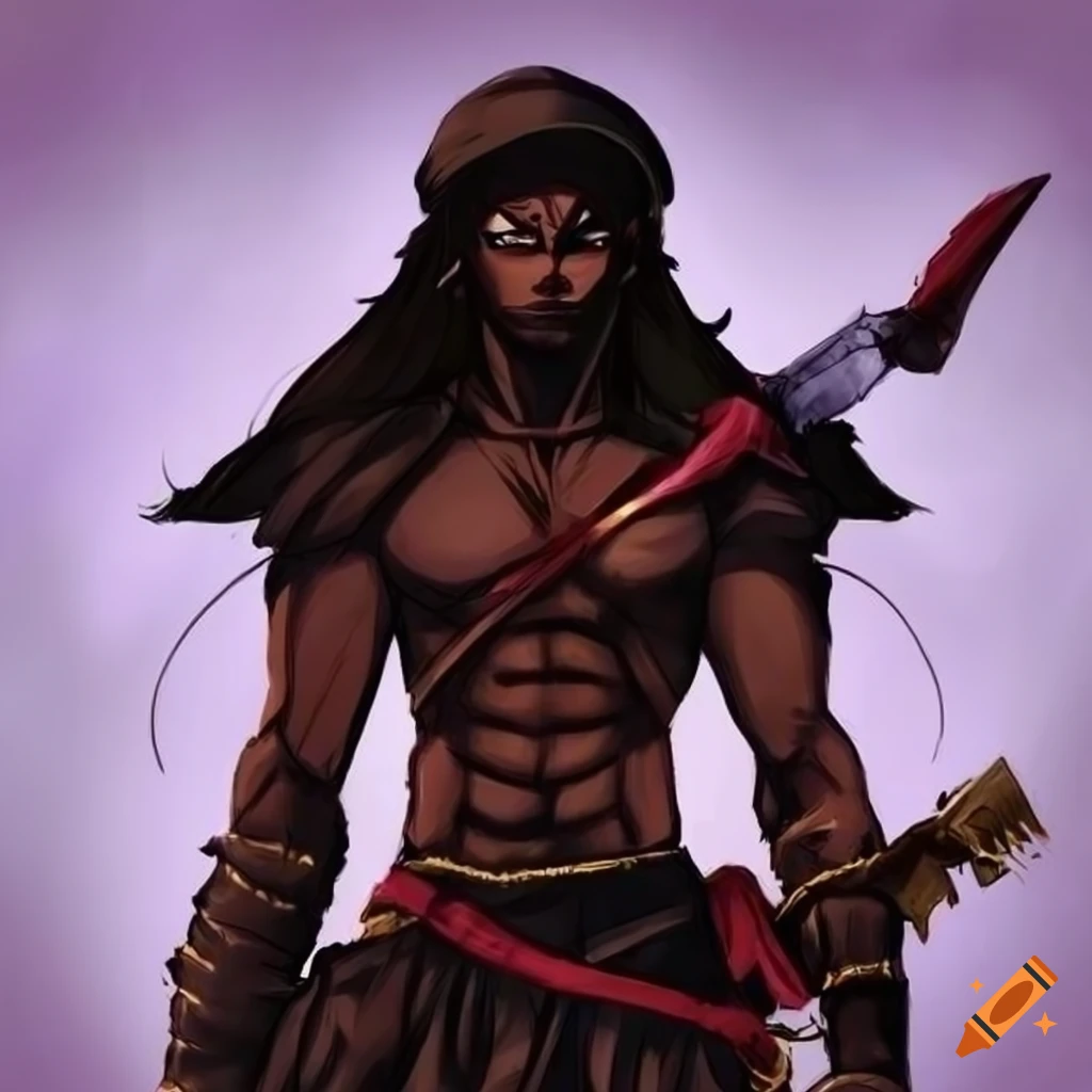 Anime illustration of a Somali warrior with the word 'Sazzer' in the ...