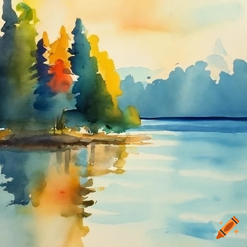 Watercolor painting of a lake house on Craiyon