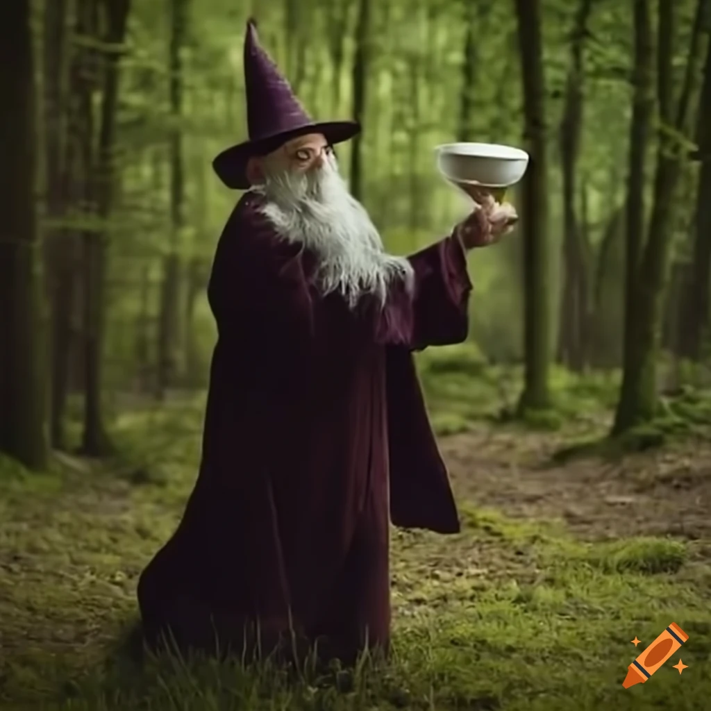 Funny illustration of a wizard holding a bowl of soup on Craiyon