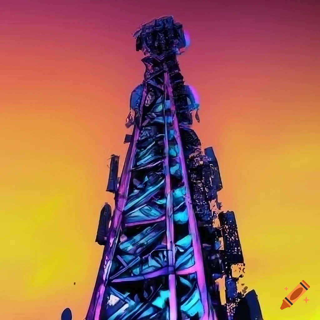 Colorful digital illustration of telephone towers on Craiyon