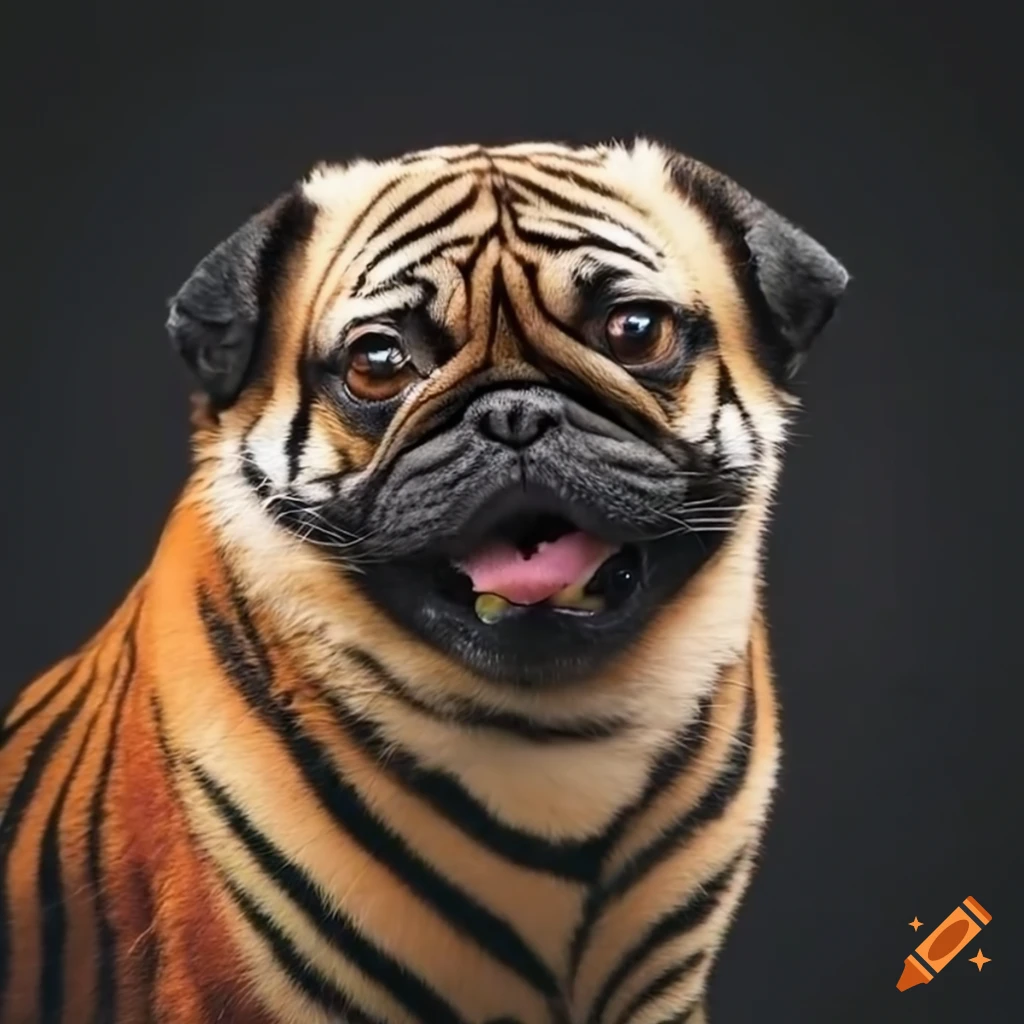 Photograph of a pug dressed as a tiger on Craiyon