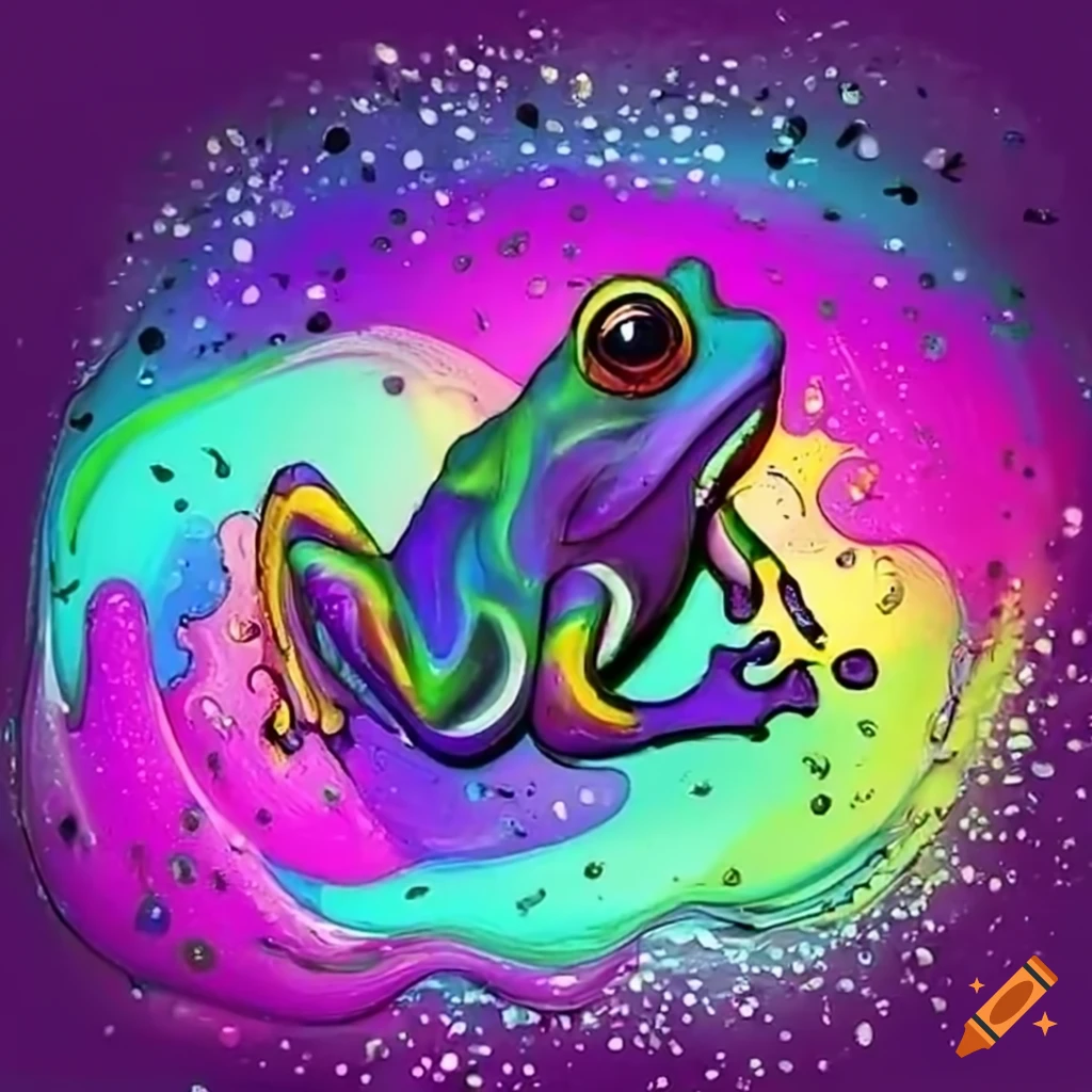 Colorful frog with sparkling slime