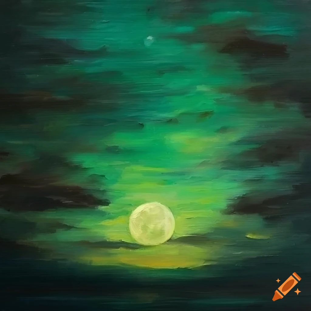 Oil painting of an emerald moon in the night sky on Craiyon