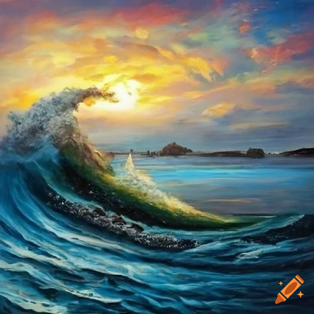Surreal oil painting of a galaxy on a wave on Craiyon