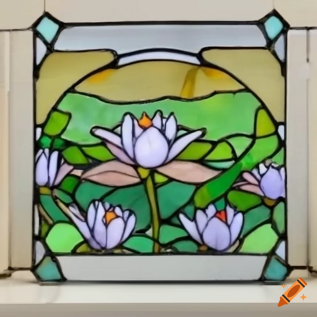 Art nouveau stained glass with water lilies on Craiyon