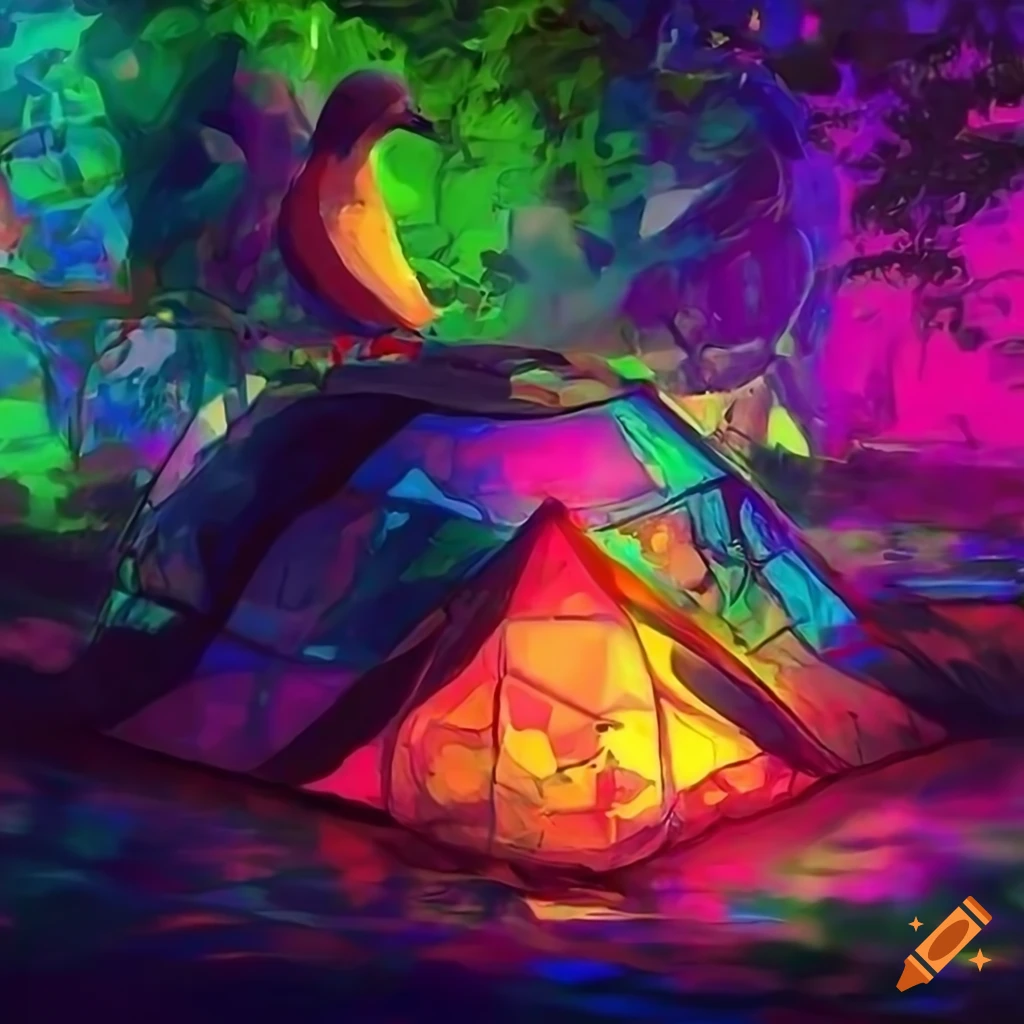 Colorful digital painting of a magical pigeon in a green park on Craiyon