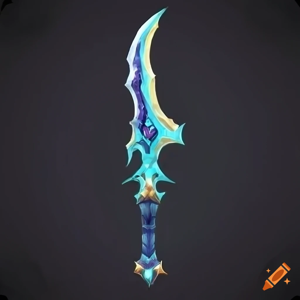 Concept art of world of warcraft-inspired weapons on Craiyon