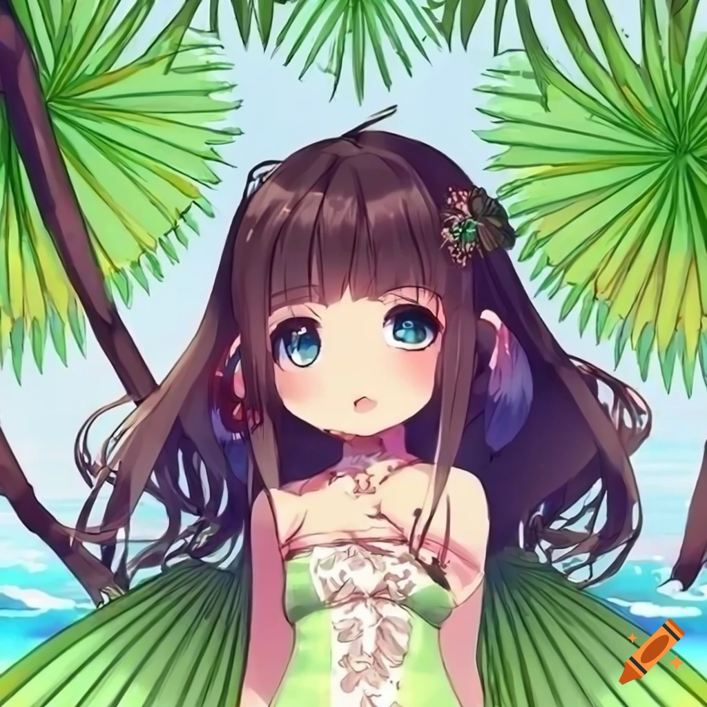 Anime chibi girl with palm trees on Craiyon