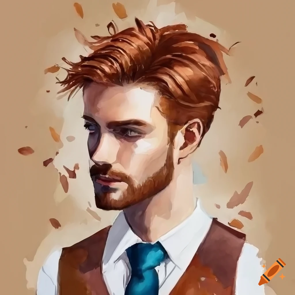 Watercolor of a handsome man in a suit vest on Craiyon
