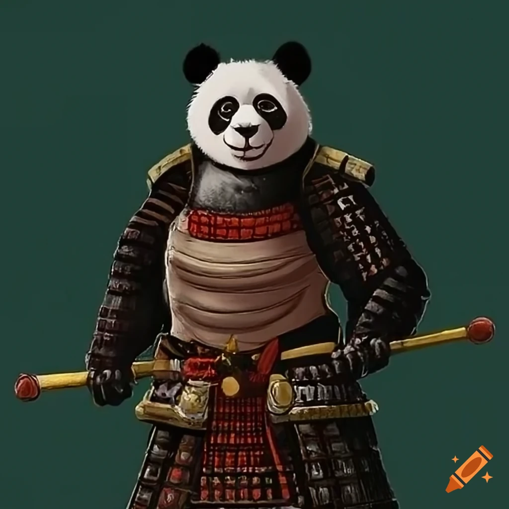 Image of a samurai panda with a bamboo staff