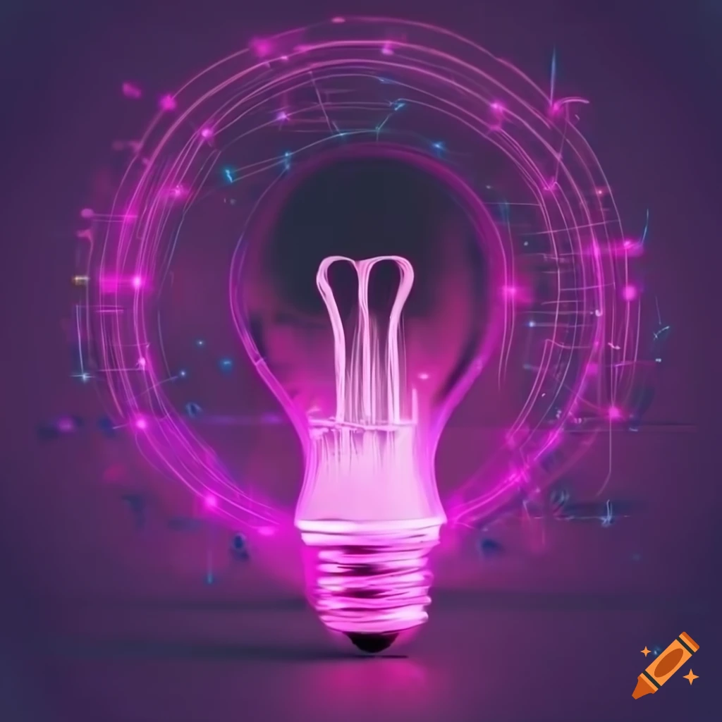 LED bulb with neon magenta and purple lights on AI background on Craiyon