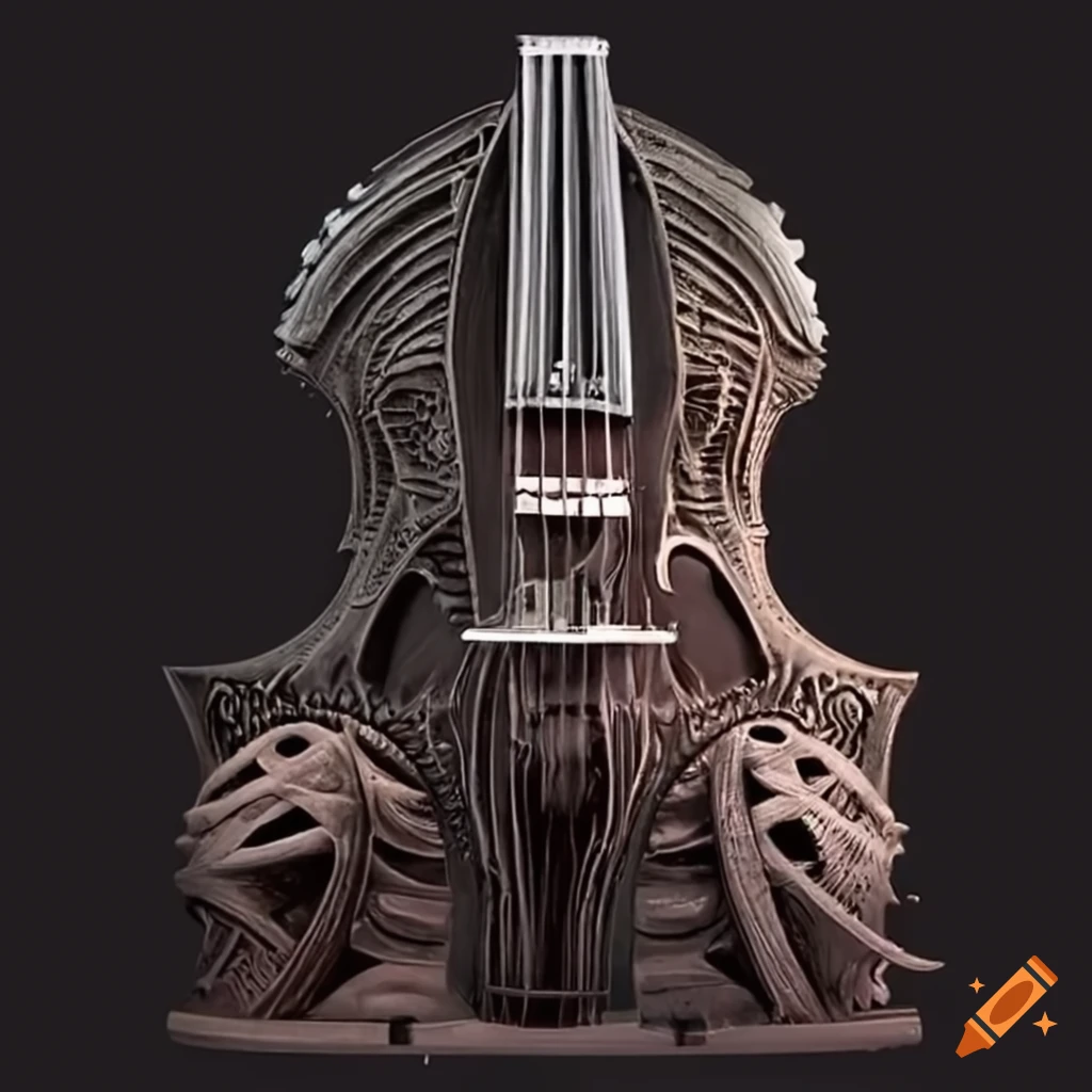 Biomechanical cello designed by H.R. Giger on Craiyon
