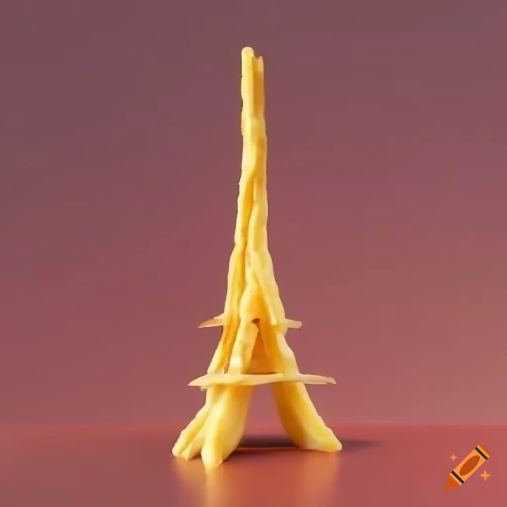 Photorealistic depiction of Eiffel tower made out of french fries on ...