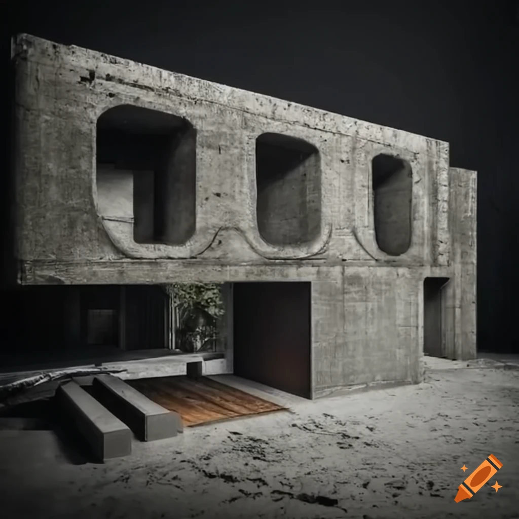 3d printed eco-brutalist concrete house on Craiyon