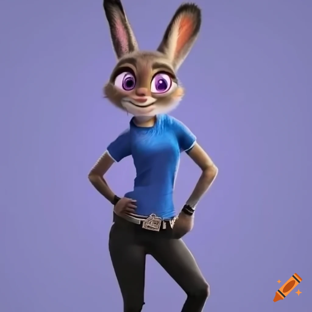 Judy Hopps in blue t-shirt and black pants on Craiyon