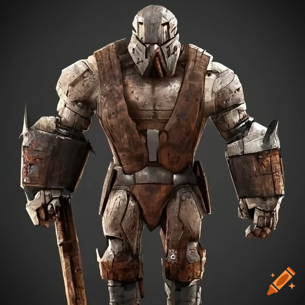 Photorealistic illustration of a warforged barbarian in medieval armor ...