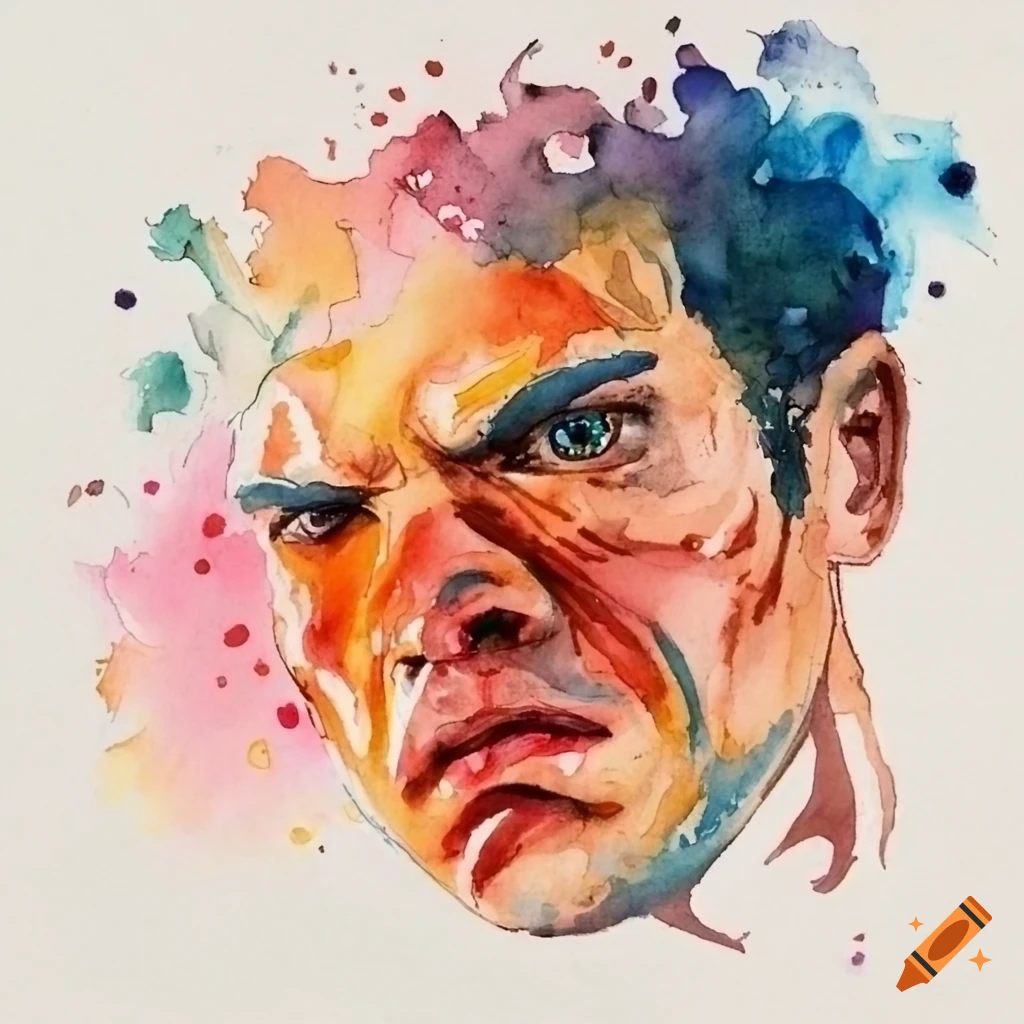Watercolor painting depicting a man getting angry on Craiyon