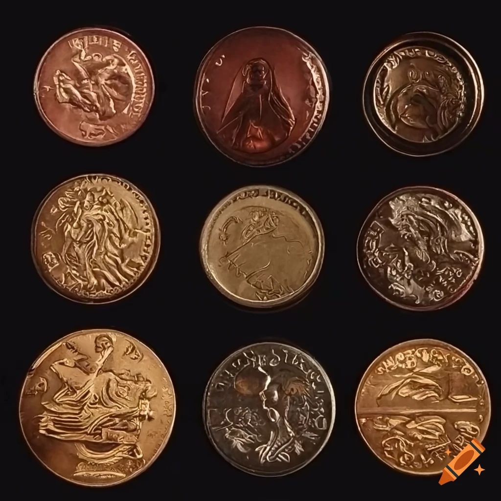 Coins collection for a magical fantasy world on Craiyon