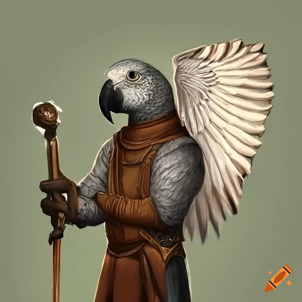Realistic artwork of an anthropomorphic parrot warrior on Craiyon