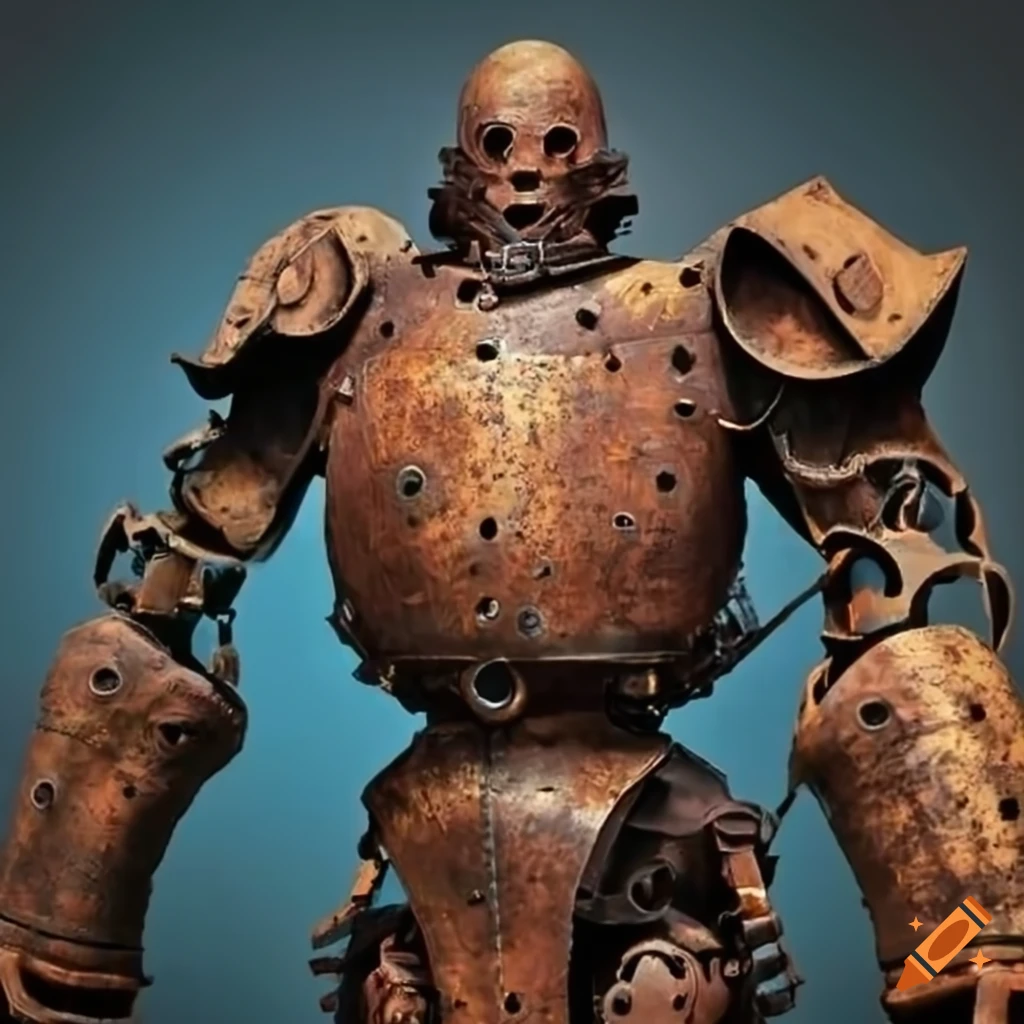 Rusty barbarian robot in medieval armor on Craiyon