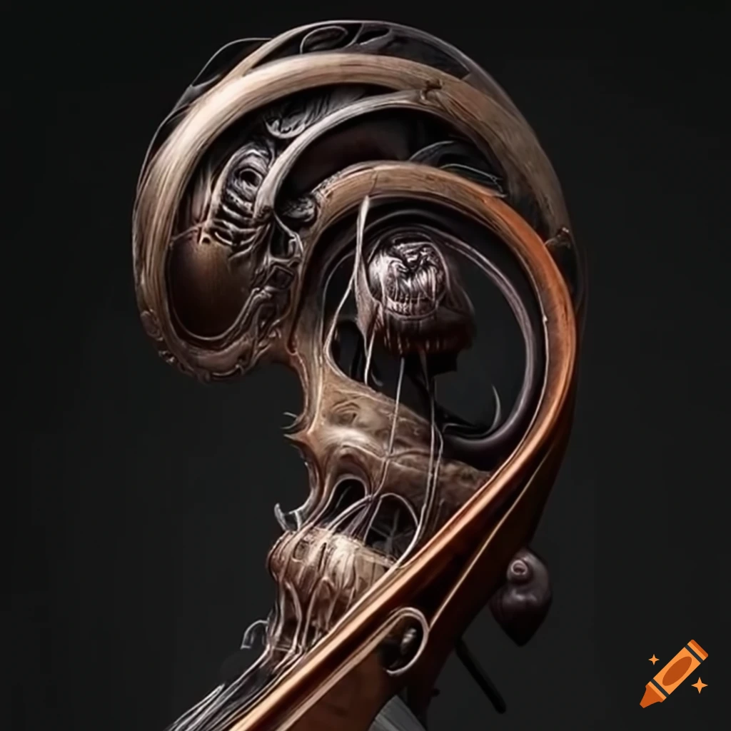 Biomechanical cello designed by h.r. giger on Craiyon