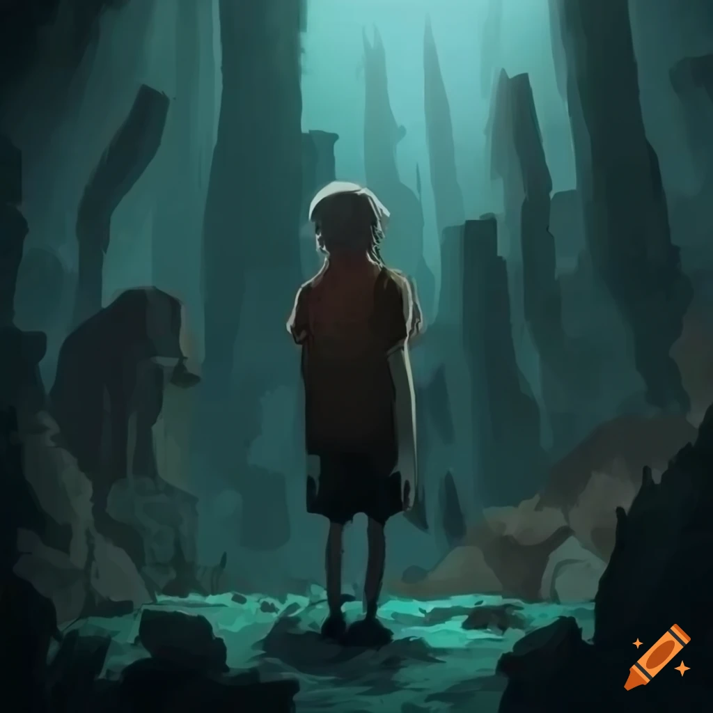 Illustration of a character disposing a creature's body in a quarry on ...