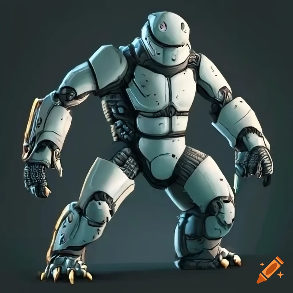 Illustration of Franklin the turtle as a futuristic kaiju cyborg on Craiyon