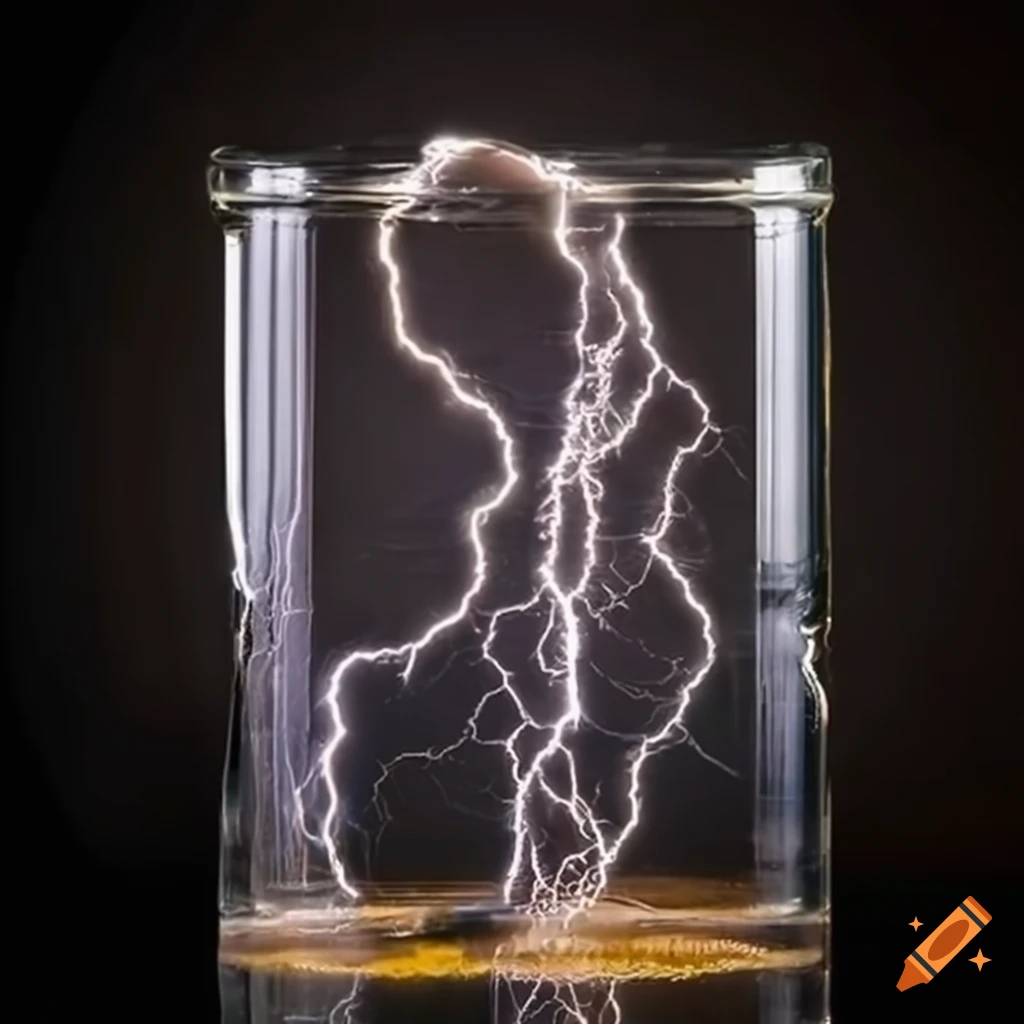 Photo of lightning captured in a glass container on Craiyon