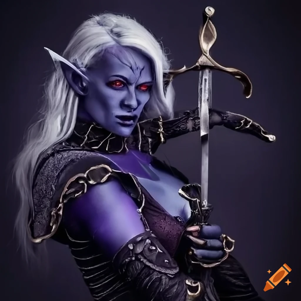 Female drow jester with a rapier on Craiyon