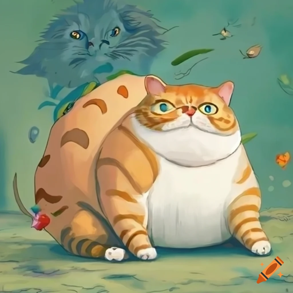 Cute Fat Cat Cartoon Cute Fat Cat In Studio Ghibli Style On Craiyon