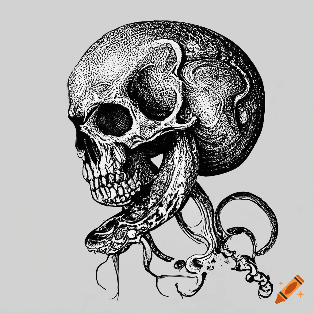 Detailed sketch of a kraken skull on Craiyon