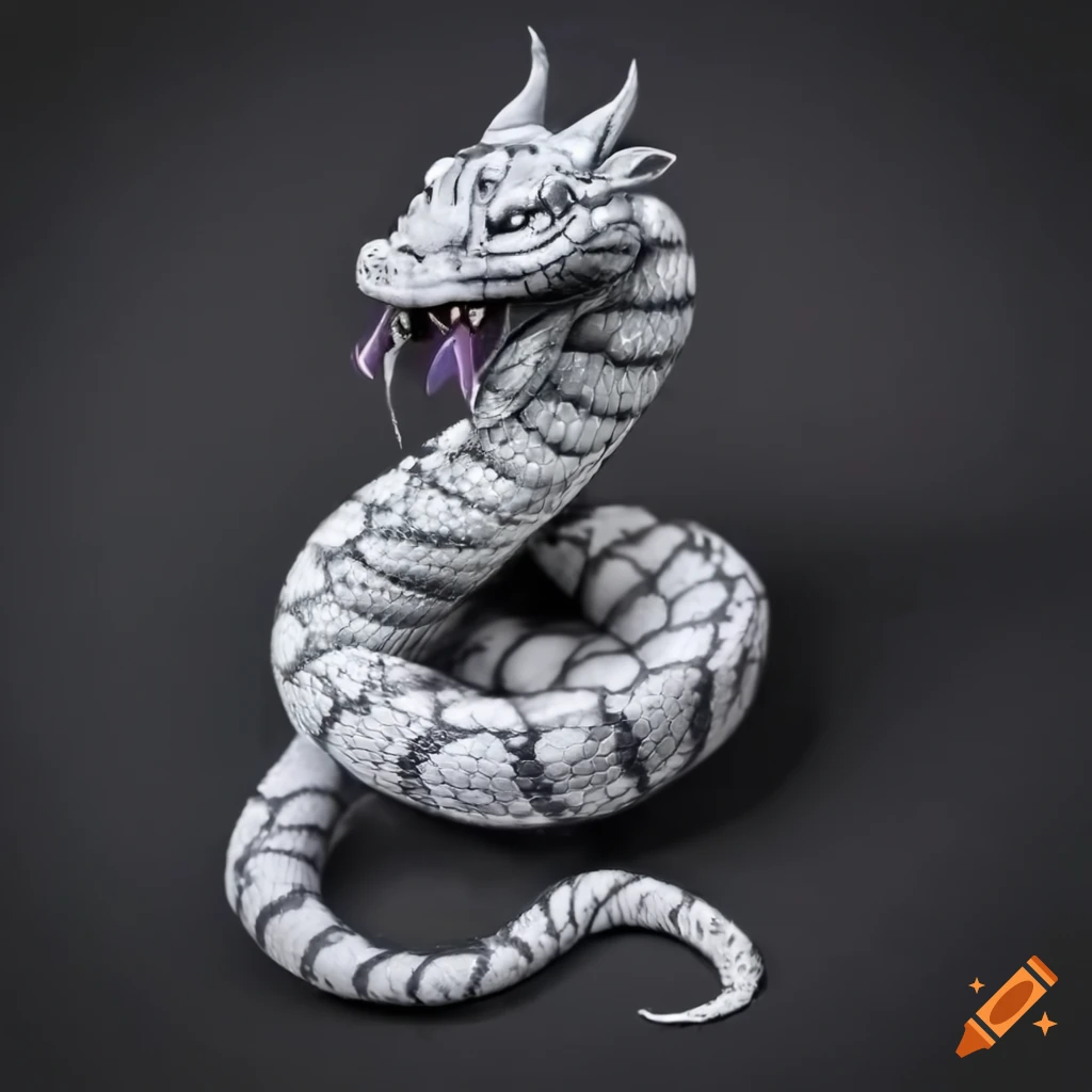 Illustration of ohran frostfang, a menacing snake with frills on Craiyon