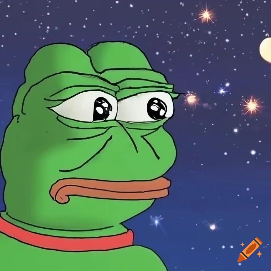 Pepe the frog enjoying the starry night on Craiyon