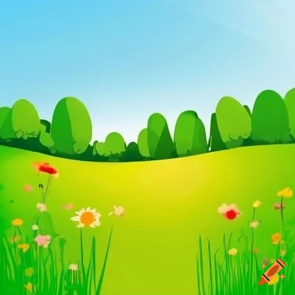 Cartoon illustration of a colorful meadow on Craiyon