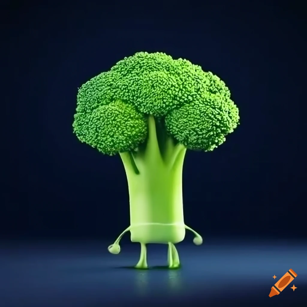 Cartoon broccoli character on Craiyon