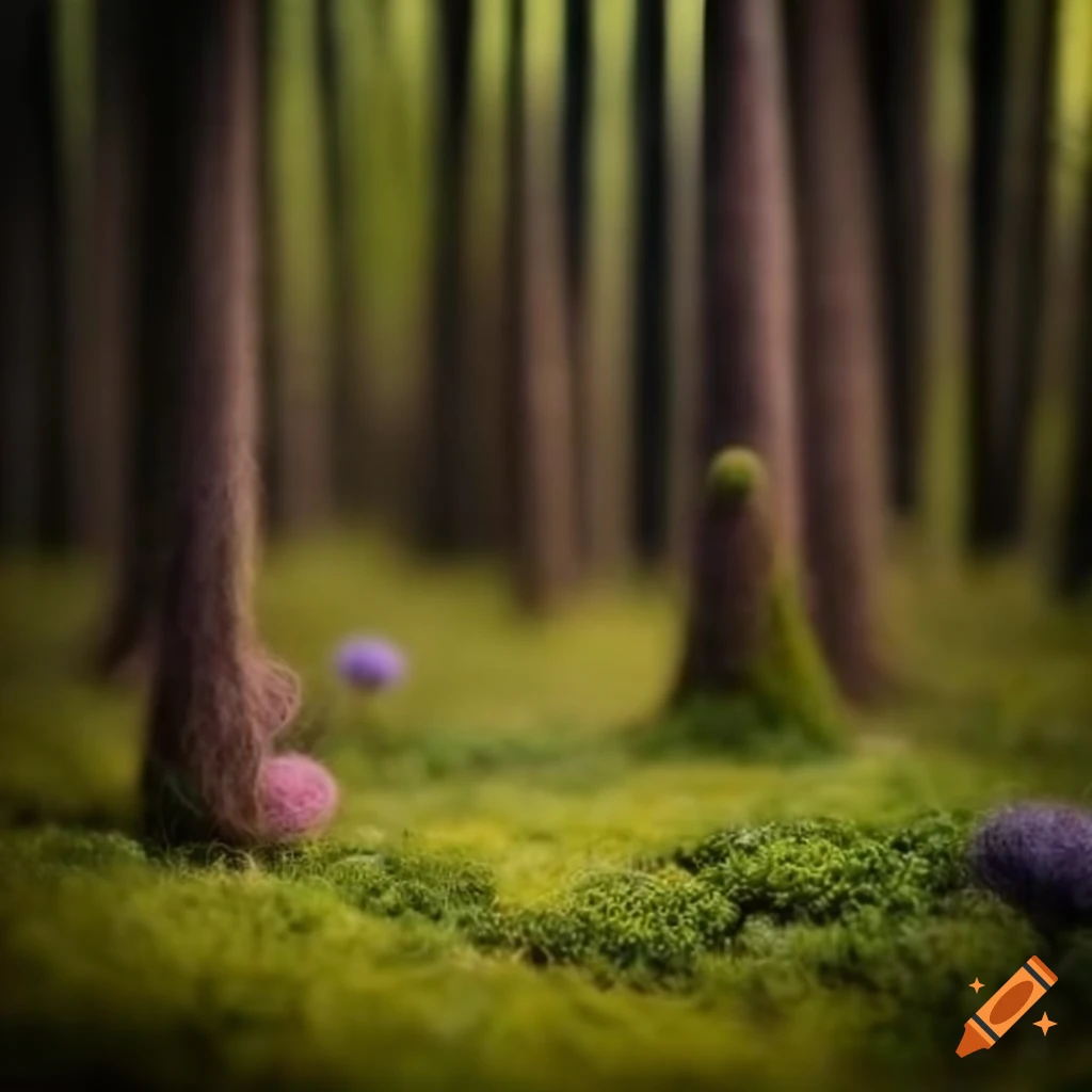 Award-winning wool-felted forest with flowers on Craiyon