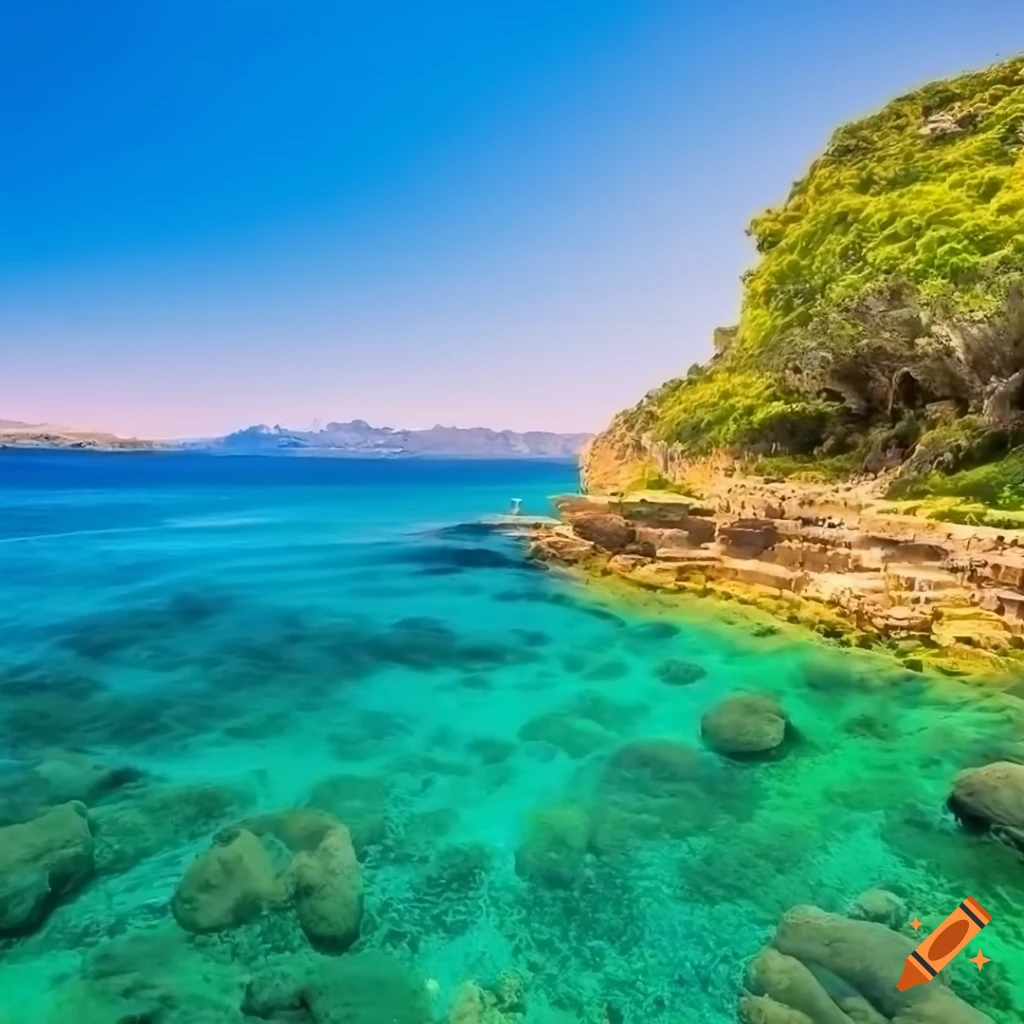 Sunny view of a Greek arena on a tropical island on Craiyon