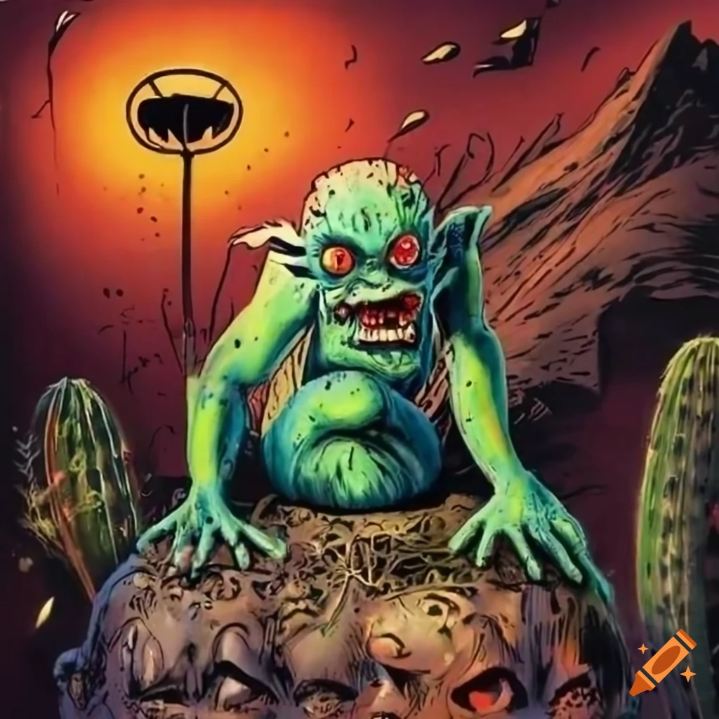 Comic style illustration of a grotesque monster in an urban setting on ...