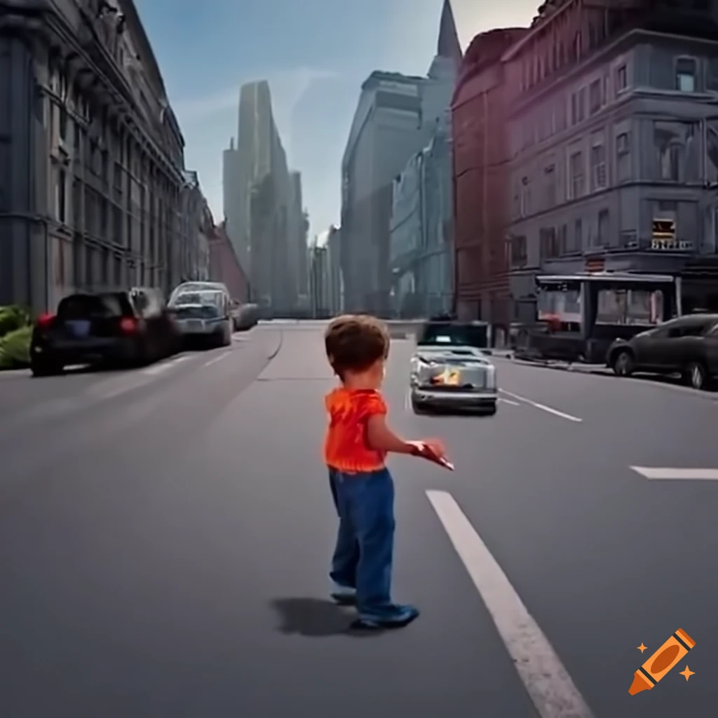 Child playing near traffic on Craiyon