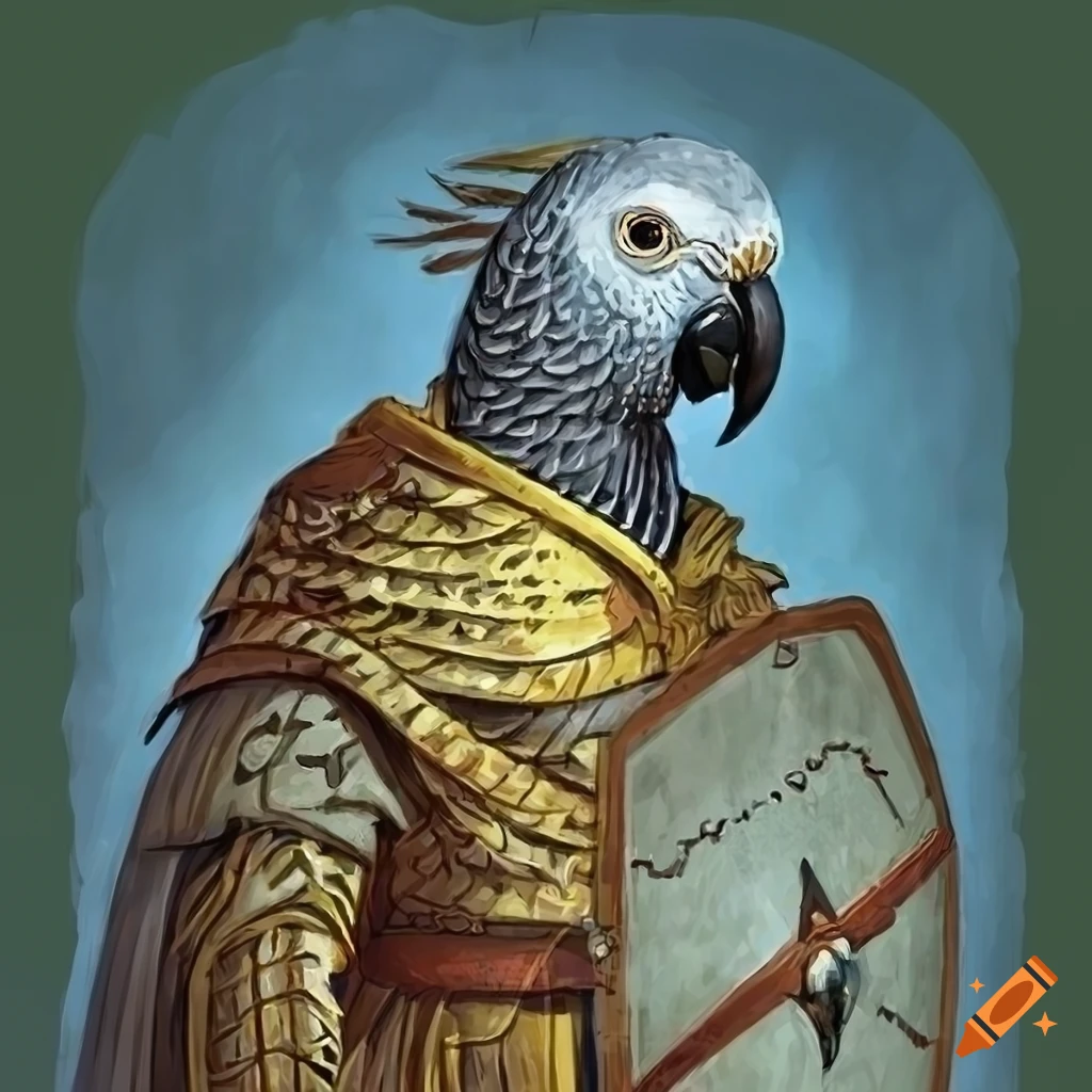 Detailed artwork of an anthropomorphic parrot with cleric attributes on ...
